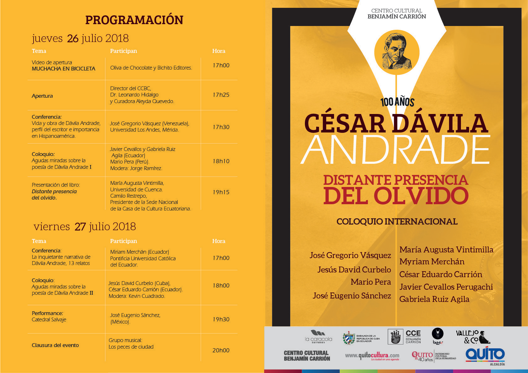 Distante presencia del olvido, 100 años de César Dávila Andrade – Quito ...