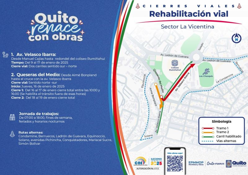 Tome precauciones: rehabilitación vial en La Vicentina – Quito Informa